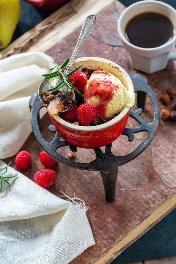 Pear crumble dessert stock photo. Image of crumble, meal - 197351772