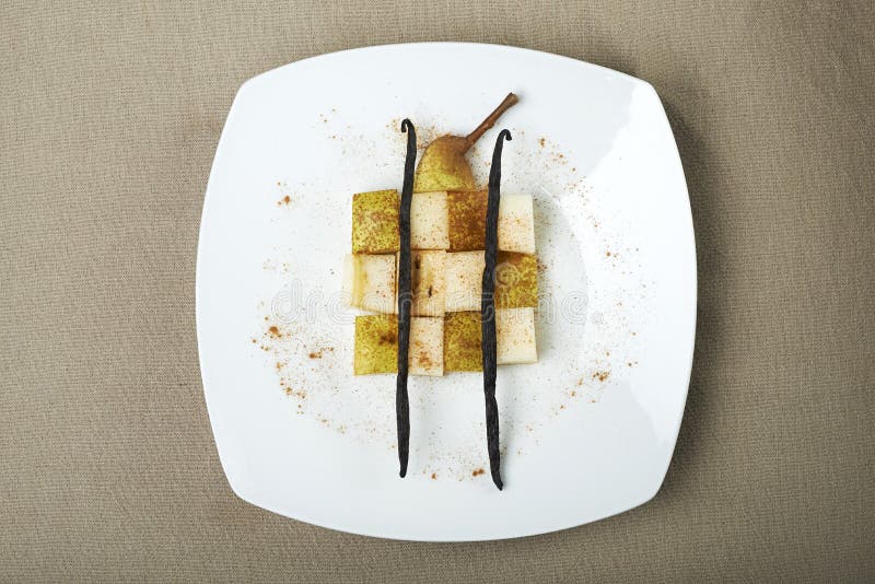 Pear in cubes pieces stock image. Image of fruits, yellow - 34441003