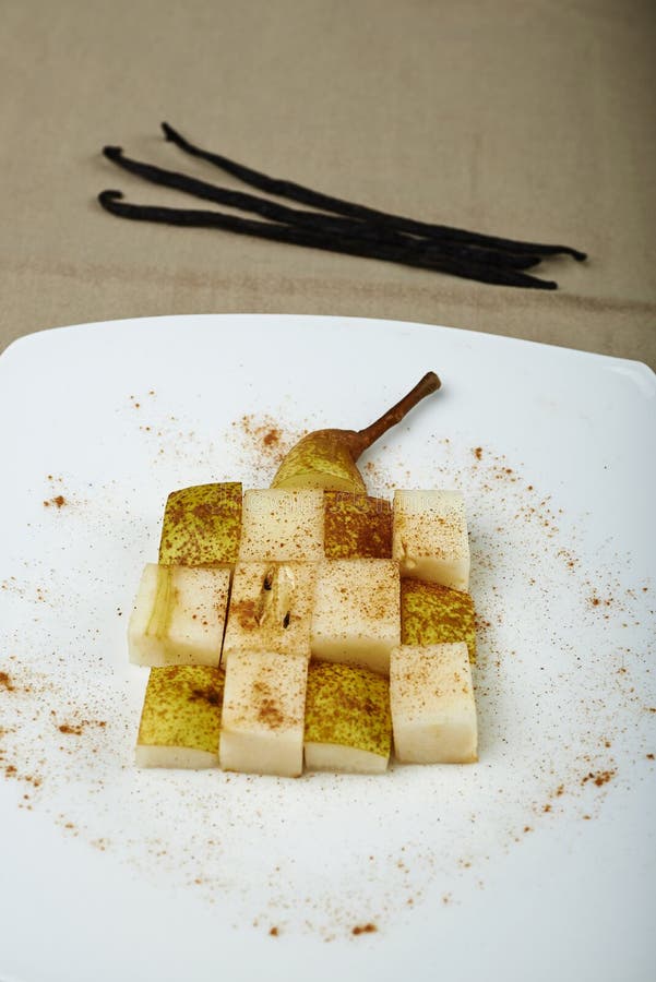 Pear in cubes pieces stock image. Image of fruits, yellow - 34441003