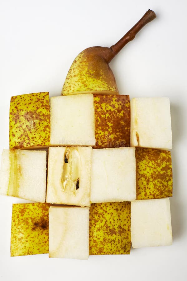 Pear in cubes pieces stock image. Image of fruits, yellow - 34441003