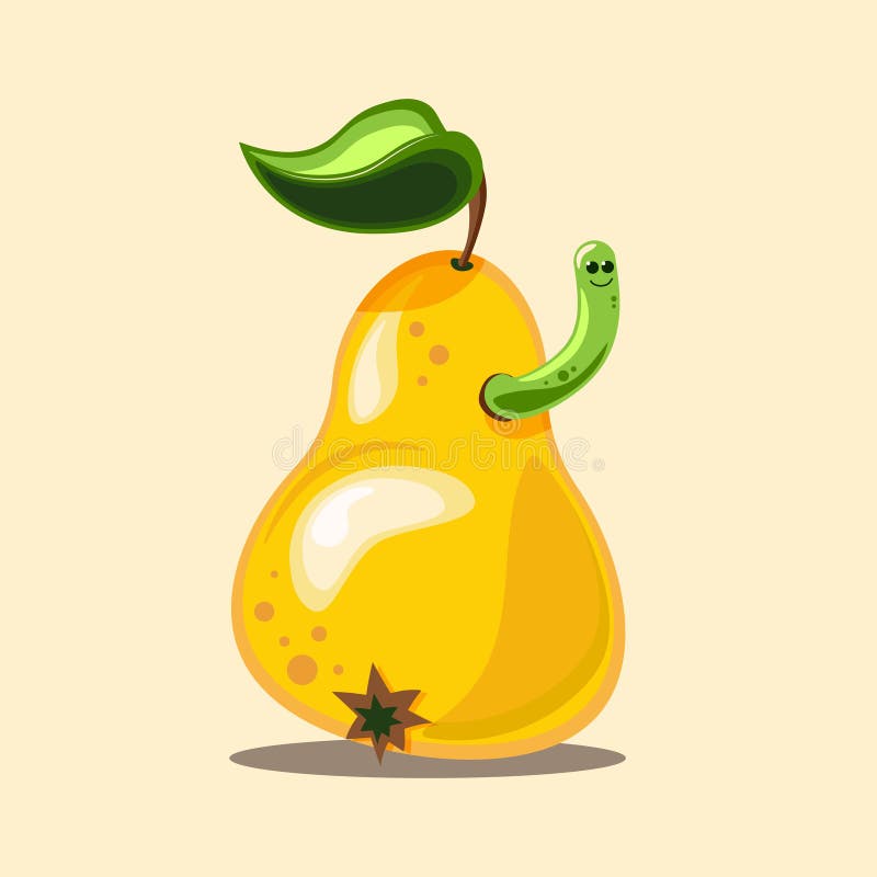 Pear with a cute worm stock vector. Illustration of drawing - 360029757