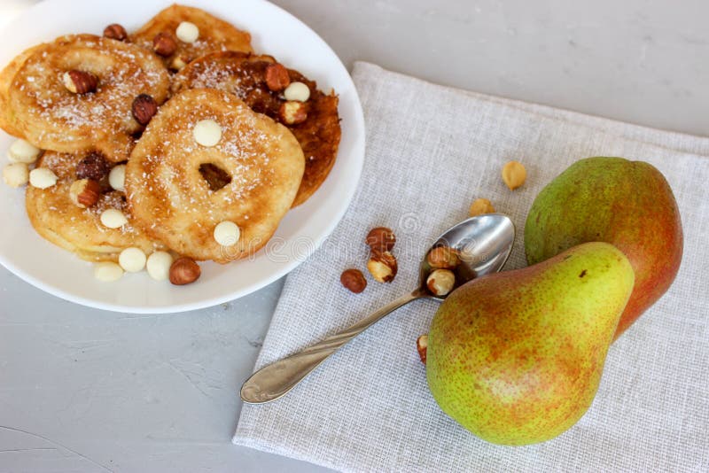 Fried pear donuts stock photo. Image of hazelnut, crispy - 125737112