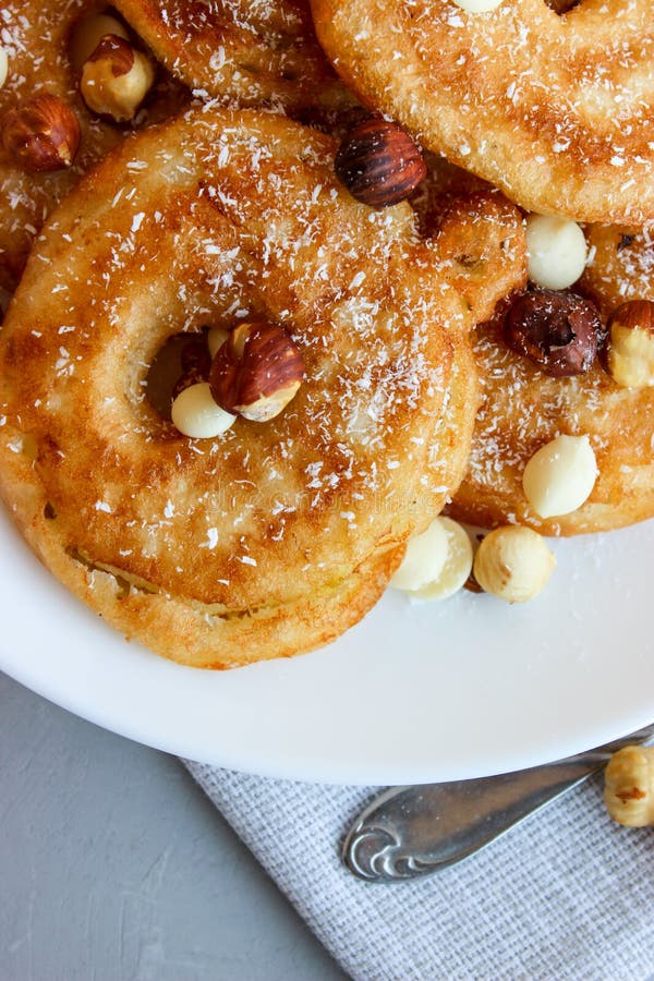 Fried pear donuts stock image. Image of fruit, dessert - 125737143