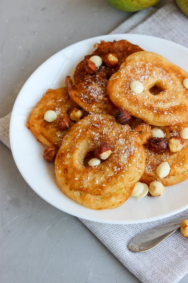 Fried pear donuts stock image. Image of hazelnut, crispy - 125737151