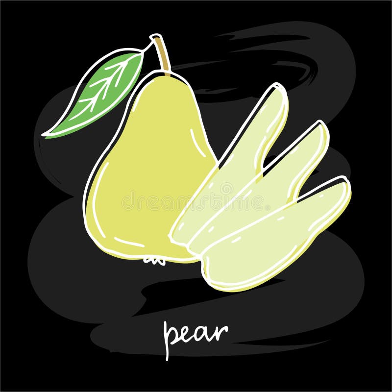 Pear Doodle Drawing on Black Background Stock Vector - Illustration of ...