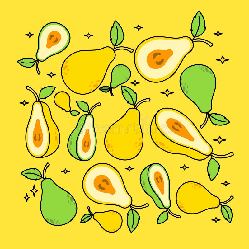 Pear Doodle Hand Drawn Design Stock Illustration - Illustration of food ...