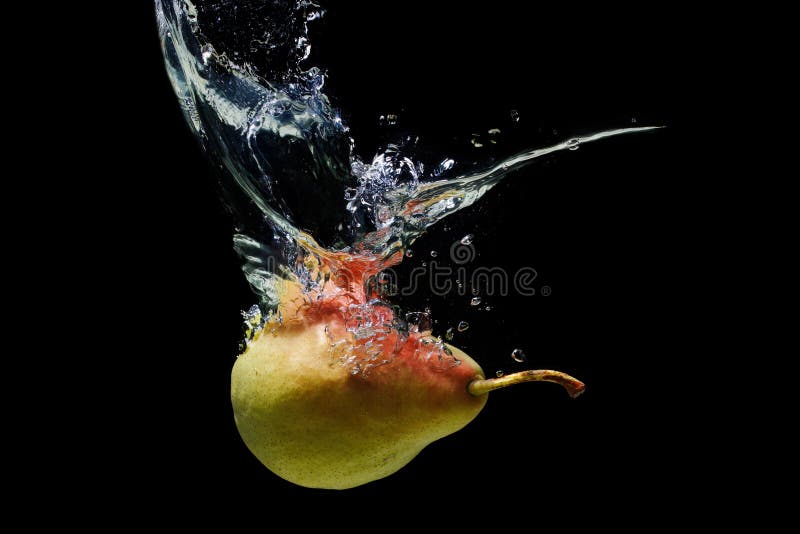 Pear Falling Underwater with Splashes on Black Stock Image - Image of ...