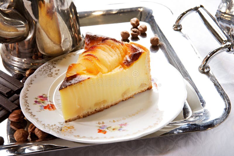 Pear Flan on Porcelian Plate Stock Image - Image of vintage, plate ...