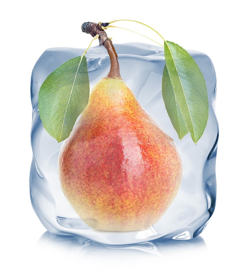 Frozen pear on ice cube stock photo. Image of frame - 132619788