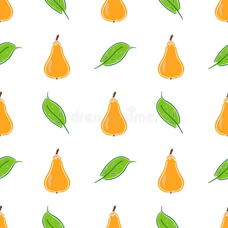 Pear Fruit Color Vector Plain Seamless Pattern. Simplified Retro ...