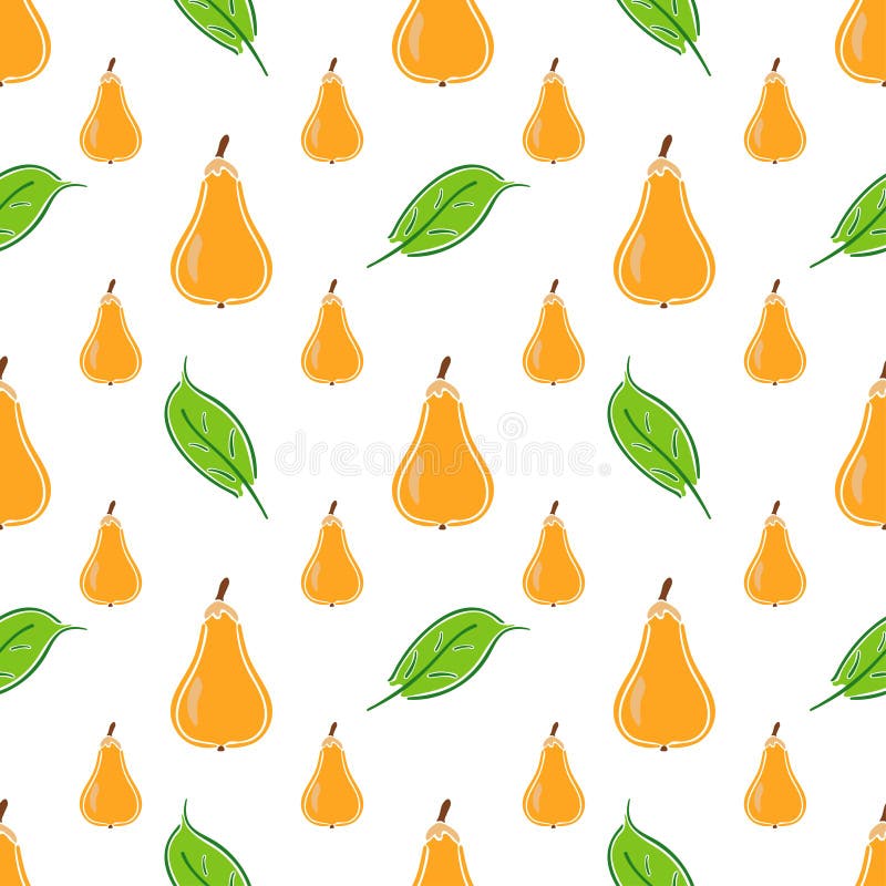 Pear Fruit Color Vector Plain Seamless Pattern. Simplified Retro ...