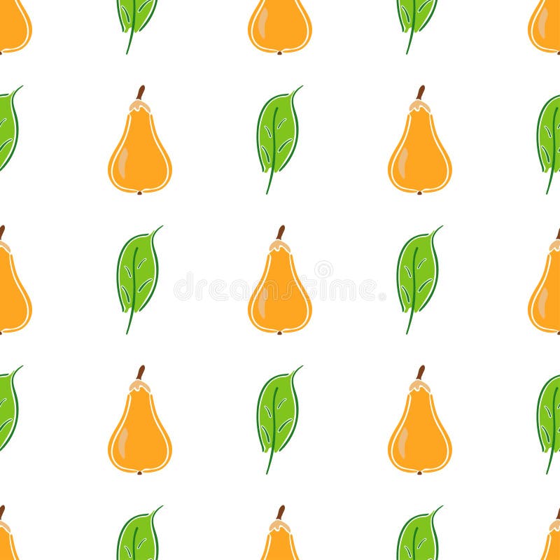 Pear Fruit Color Vector Plain Seamless Pattern. Simplified Retro ...