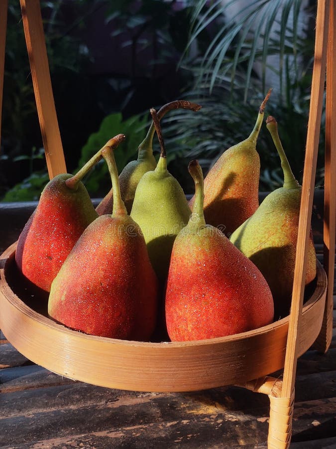 Pear Fruits on Bamboo Table Stock Image - Image of table, fruits: 381167709