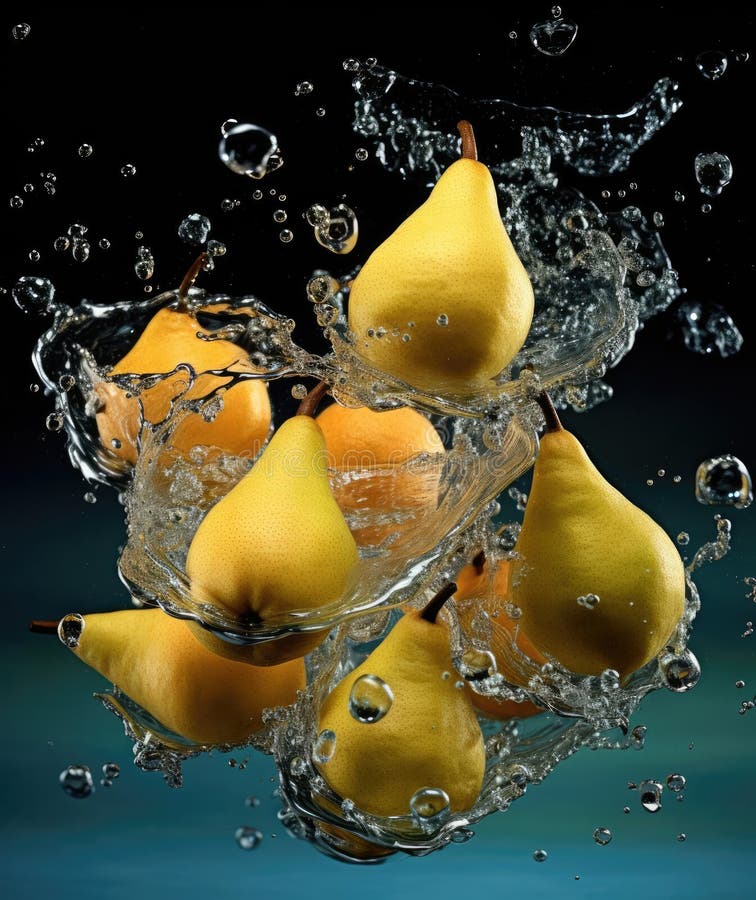 Pear Fruits Falling into the Water, Splashing Stock Image - Image of ...