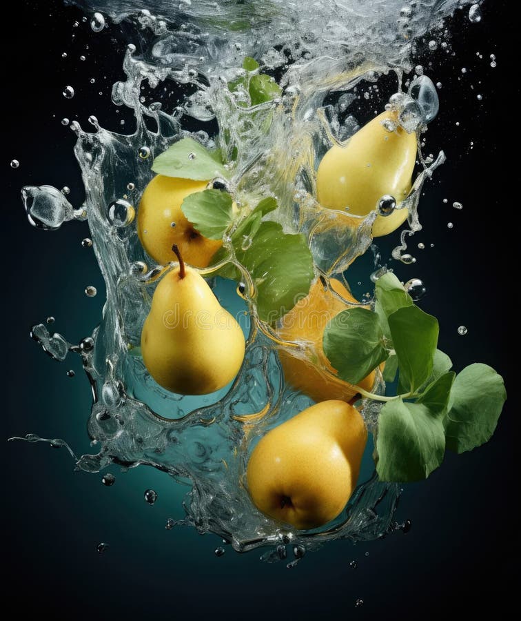 Pear Fruits Falling into the Water, Splashing Stock Image - Image of ...