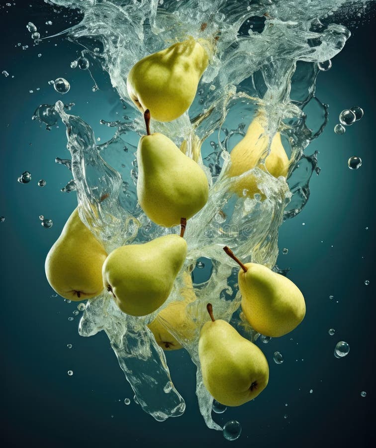 Pear Fruits Falling into the Water, Splashing Stock Photo - Image of ...