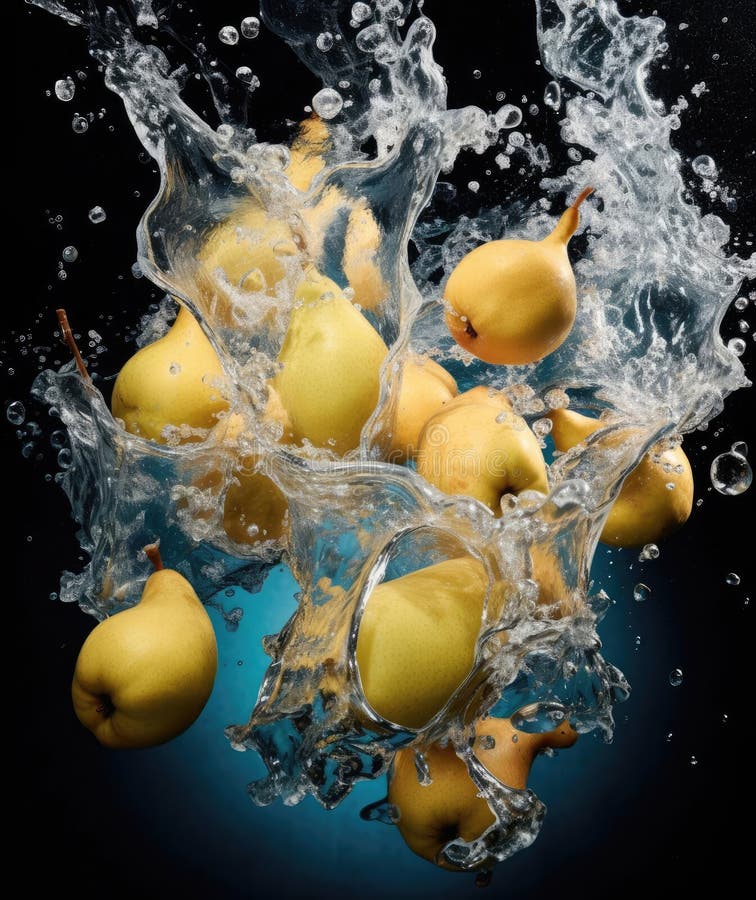 Pear Fruits Falling into the Water, Splashing Stock Photo - Image of ...