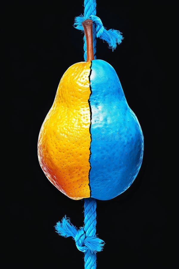 A Pear with Half Blue and Half Yellow on a Rope, AI Stock Illustration ...