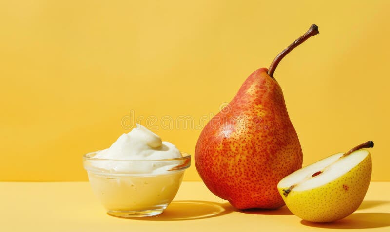Pear and Honey Yogurt on a Light Yellow Surface Stock Image - Image of ...