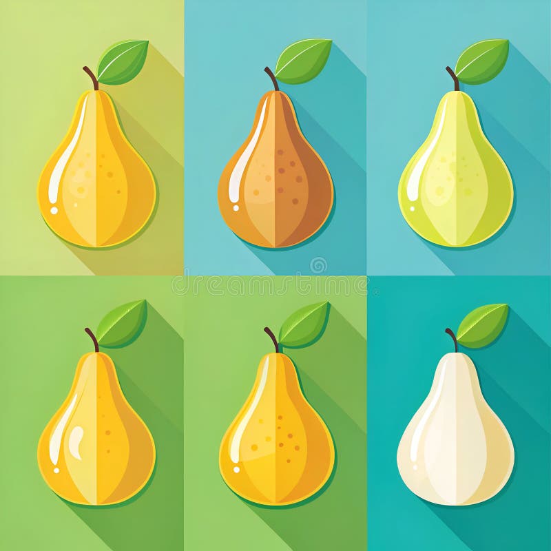 Pear Icon Set in Flat Vector Style Stock Illustration - Illustration of ...