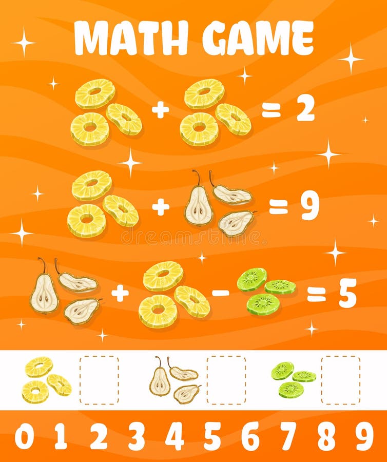 Pear, Kiwi and Pineapple Dried Fruits Math Game Stock Vector ...