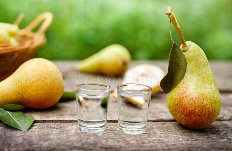Pear with Leaf and Shot Glass Stock Photo - Image of food, garden ...