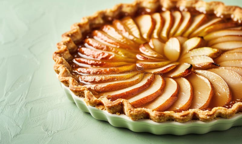 Pear and Maple Syrup Tart on a Pale Green Backdrop Stock Image - Image ...