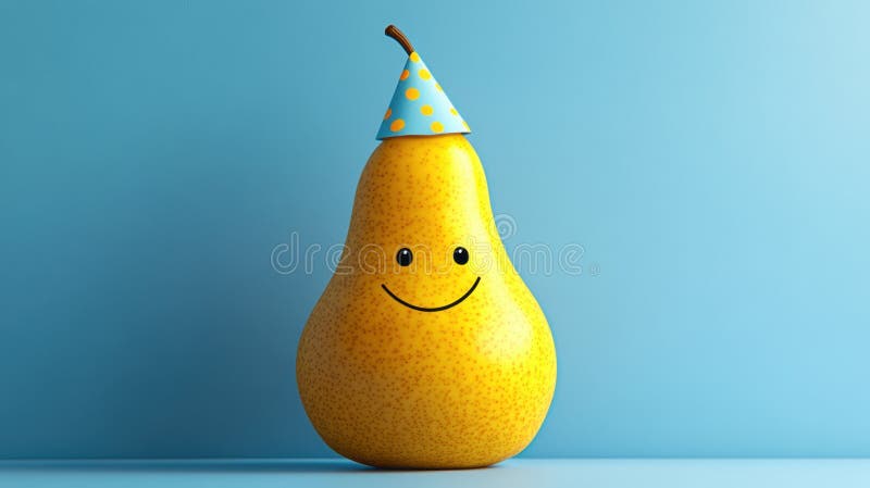 A Pear with a Party Hat on it S Head Smiling, AI Stock Image - Image of ...