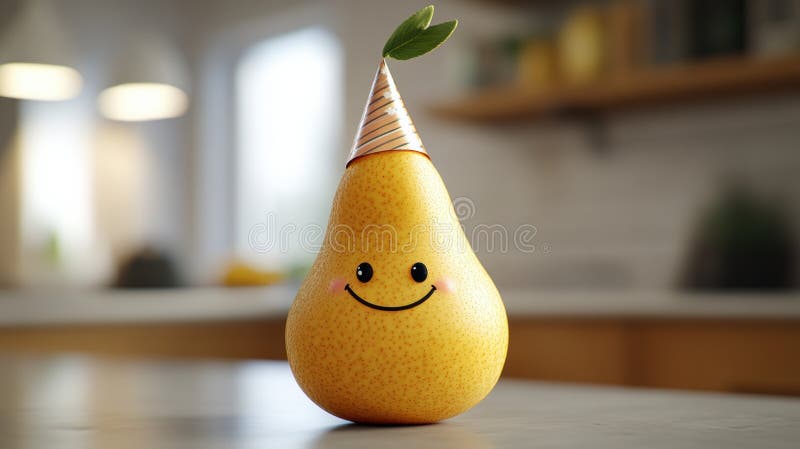 A Pear with a Party Hat on Top of it S Head, AI Stock Image - Image of ...