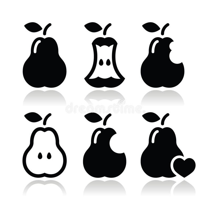 Pear, Pear Core, Bitten, Half Icons Stock Illustration - Illustration ...