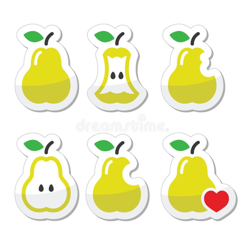 Pear, Pear Core, Bitten, Half Icons Stock Illustration - Illustration of pictogram, grocery ...