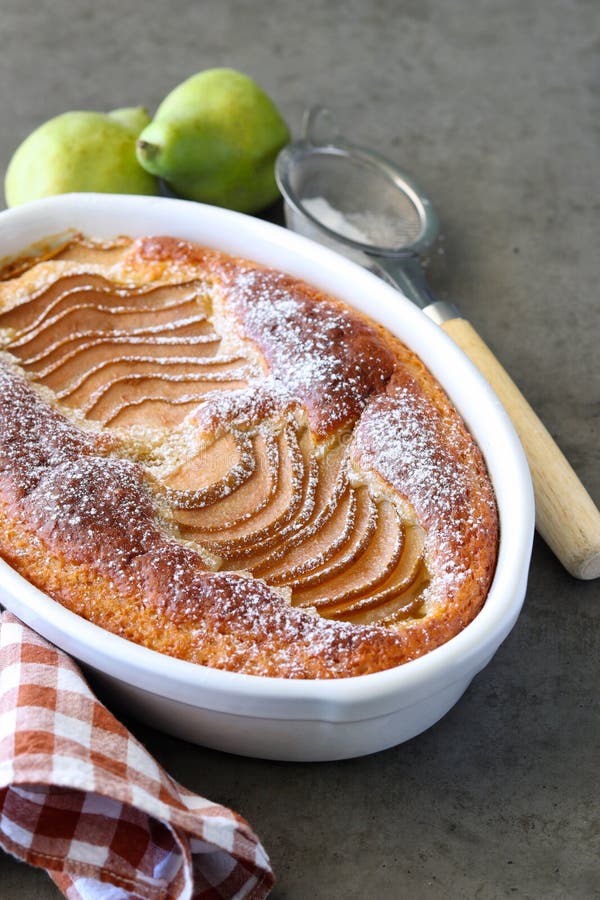 Pear Pudding with Powdered Sugar Stock Photo - Image of icing, food ...