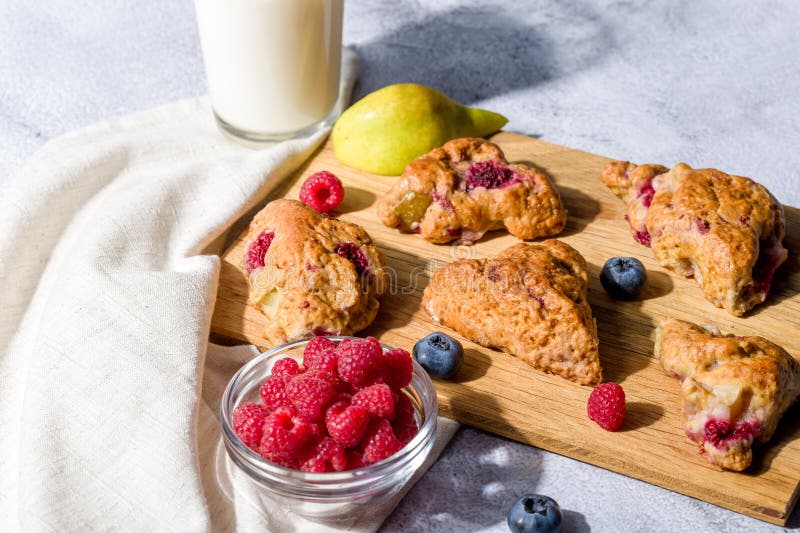 Pear and Raspberry Scones. Fresh Pastries Stock Image - Image of ...