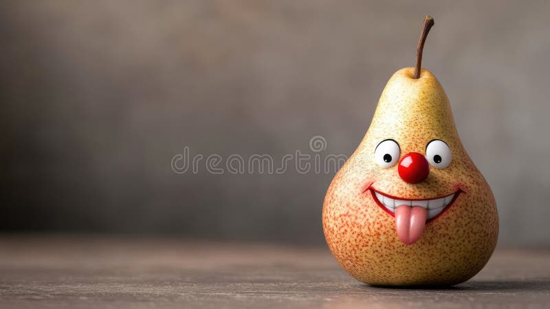 A Pear with a Red Nose and Tongue Sticking Out of it, AI Stock Image ...