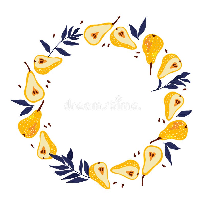 Pear Round Frame. Round Frame with Yellow Pear Tree Branches, Fruits ...