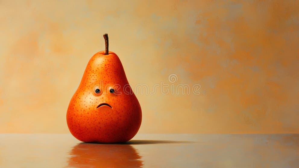 A Pear with a Sad Face on it S Side Sitting in Front of the Wall, AI ...
