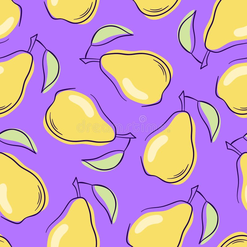 Pear Seamless Pattern in Outline Style. Colorful Design for Wallpaper ...