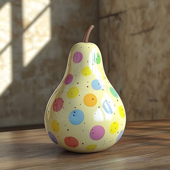 Pear-shaped, Ceramic Object on a Wooden Surface. it Features a Glossy ...