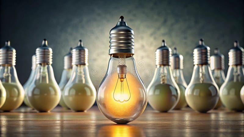Pear Shaped Light Bulb between Typical Light Bulbs AI-Created Content ...