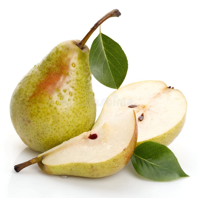 Pear with Slice and Leaf Isolated on White Background Stock ...