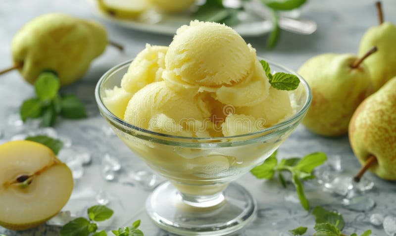 Pear Sorbet in a Glass Bowl, Refreshing and Light Stock Photo - Image ...