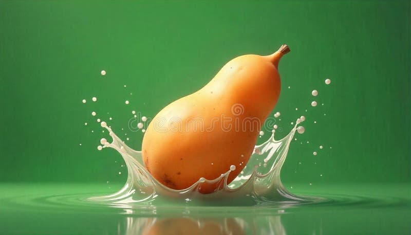 Pear Splashing into Milk Against a Green Background Stock Illustration ...