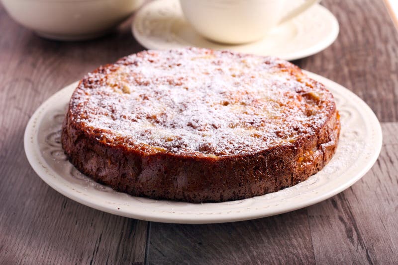 Pear Sponge Cake with Icing Sugar Stock Image - Image of coffeecake ...