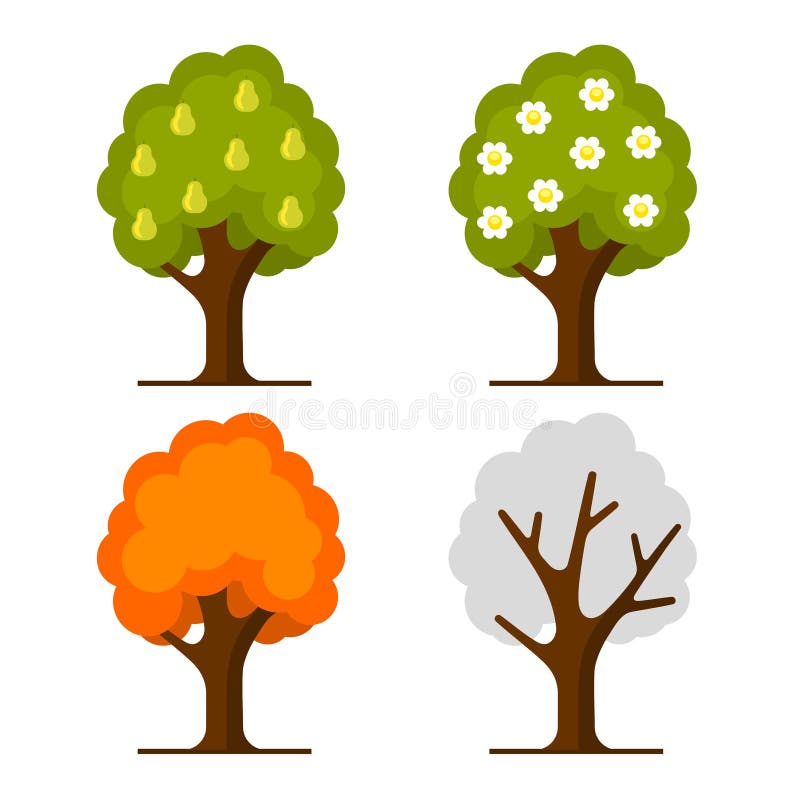 Pear Tree Set on White Background. Vector Stock Vector - Illustration ...