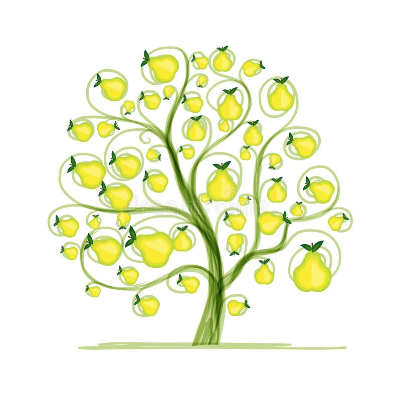 Abstract Pear Tree Isolated Stock Vector - Illustration of fruit ...