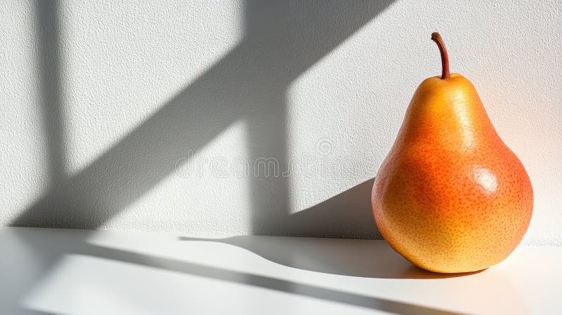 A Pear on a White Table with Shadow of the Wall, AI Stock Image - Image ...