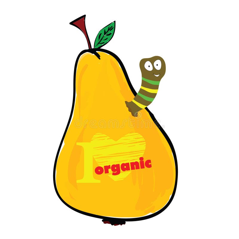 Pear with Worm Color Vector Stock Vector - Illustration of fresh, leaf ...