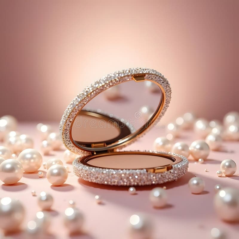 Pearl-Adorned Makeup Compact Gleaming on Gradient Backdrop Stock ...
