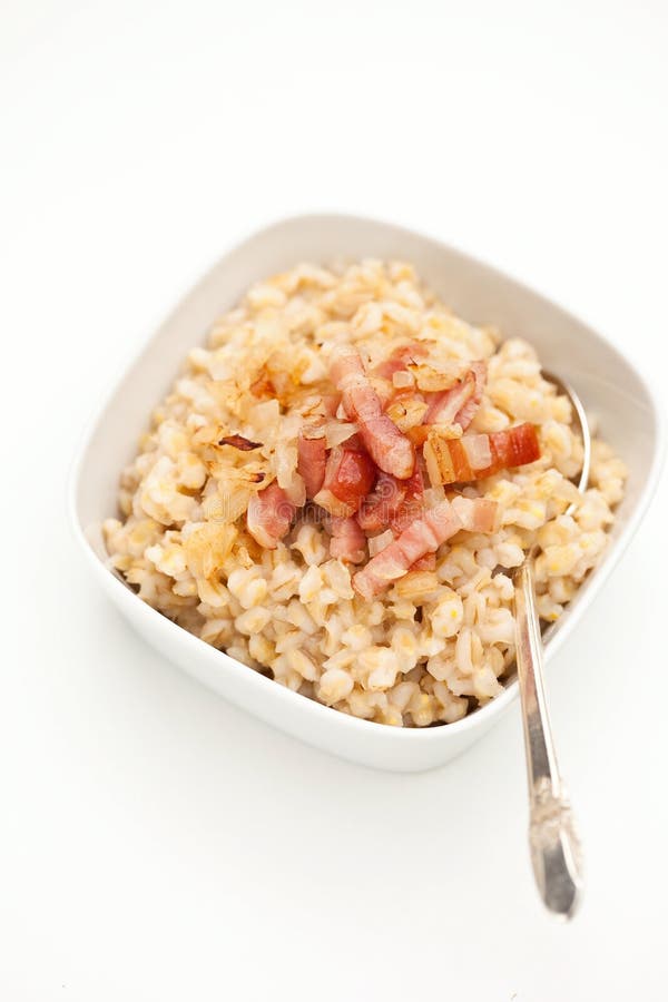 Pearl barley with bacon stock image. Image of cooked - 27323763