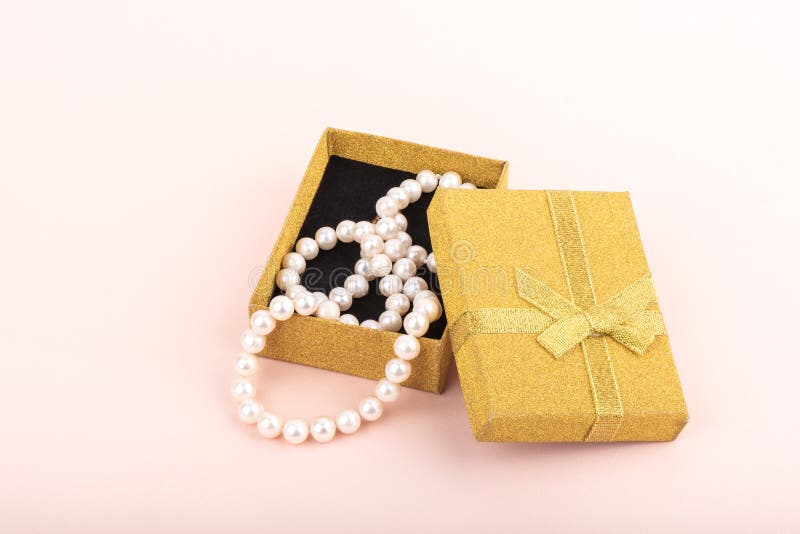 Pearl Bead Necklace in a Gift Box. Stock Image - Image of expensive ...